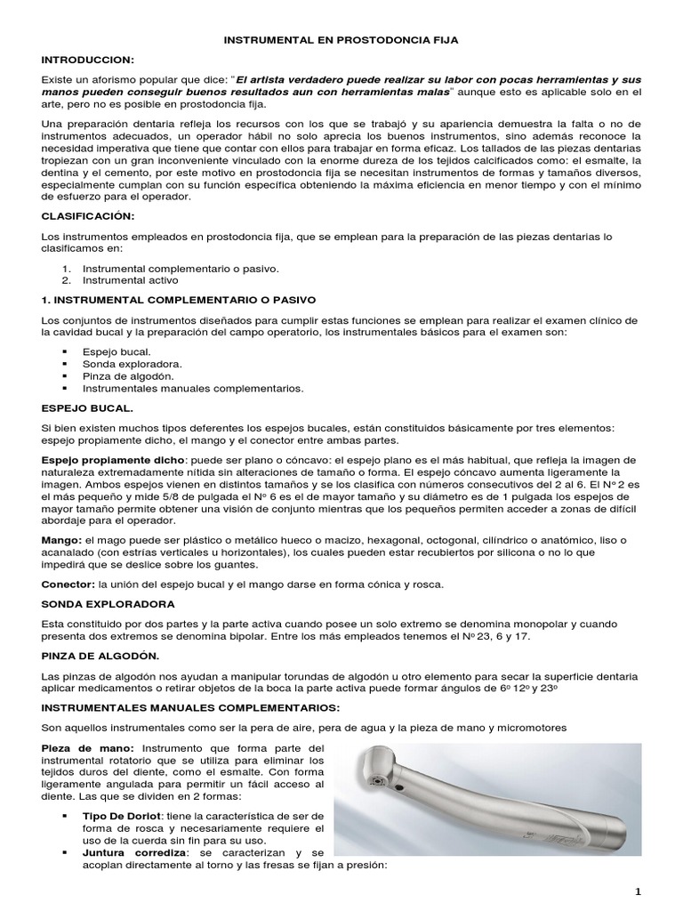 Instrumental en Prostodoncia Fija | PDF | Dentadura postiza | Aluminio
