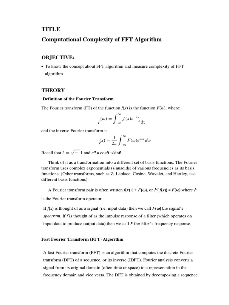 Title Computational Complexity of FFT Algorithm: Objective | PDF | Fast Fourier Transform ...