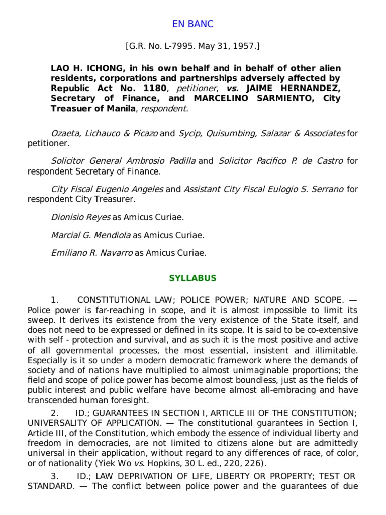 Sec2 Ichong V Hernandez | PDF | Fourteenth Amendment To The United ...