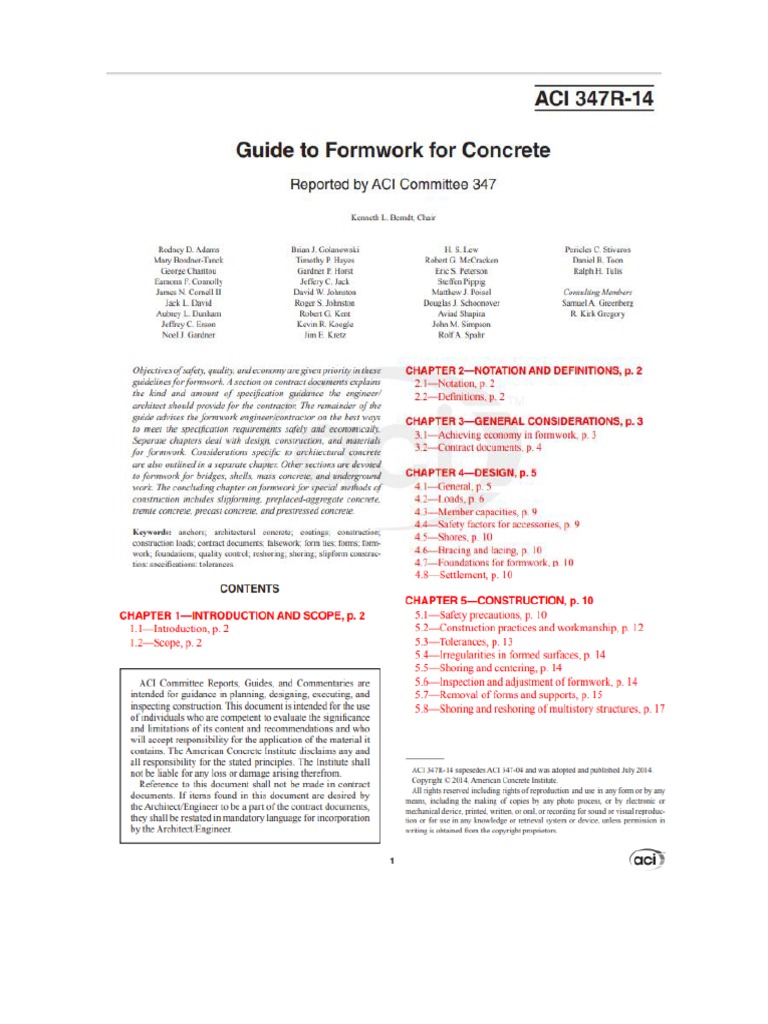 Guia de Encofrados para Concreto Aci 347r-14 | PDF