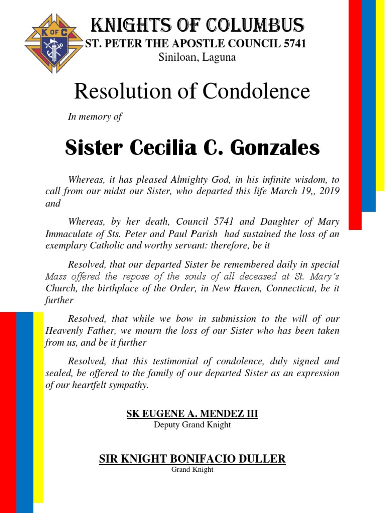 Certi Resolution of Condolence 5741 Cecilia | PDF