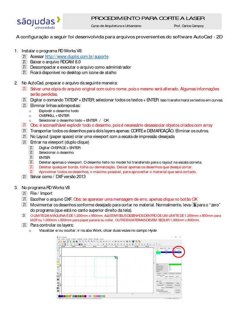 Procedimento para Corte A Laser | PDF | Auto Cad | Desenho