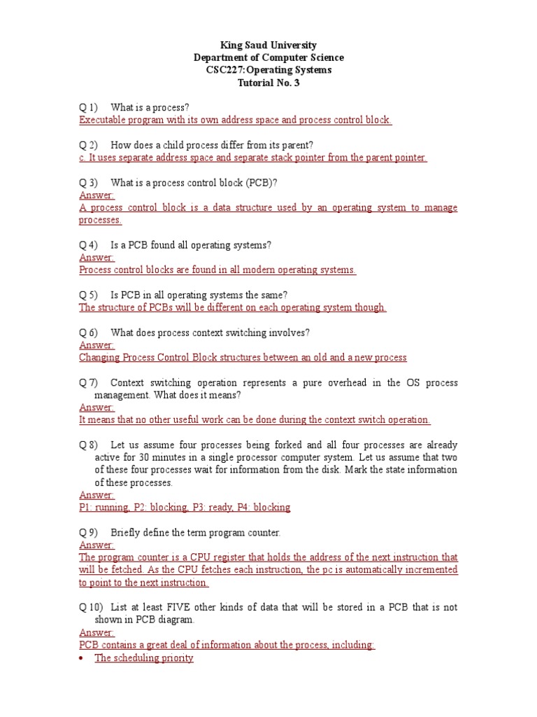 Tutorial 03 With Answers Process Pdf Process Computing Scheduling Computing 9526