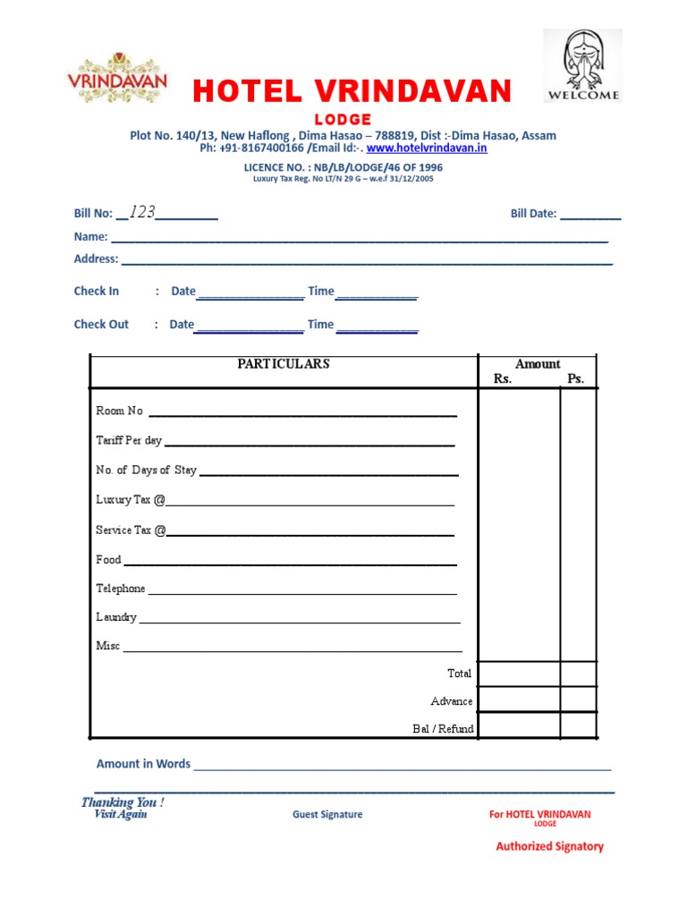 Assam Hotel Bill | PDF