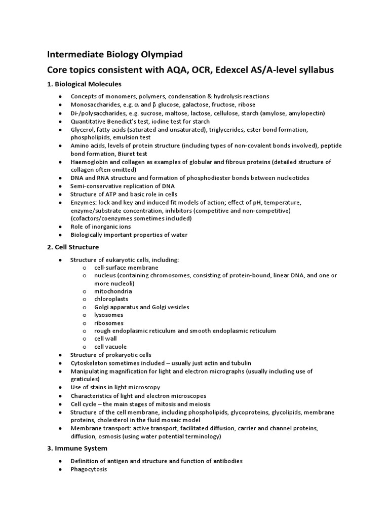 Intermediate Biology Olympiad Guide | PDF | Enzyme | Cell Membrane