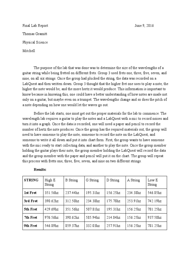 Lab Report For Physical Science | PDF | Hertz | Guitars