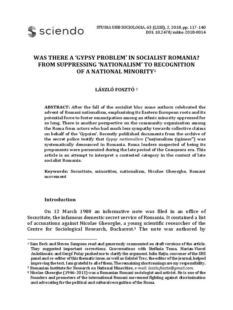Was There A Gypsy Problem in Socialist R PDF | PDF | Romania | Anthropology
