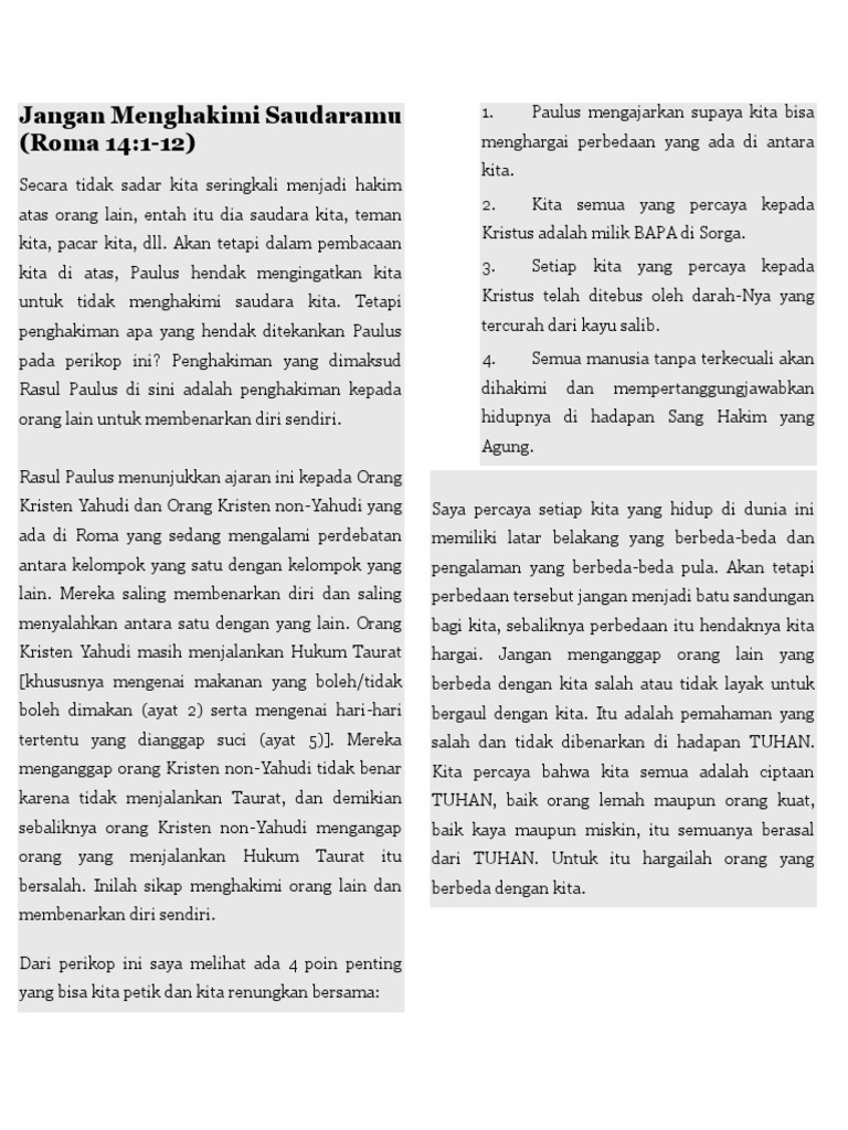 Jangan Menghakimi Saudaramu | PDF