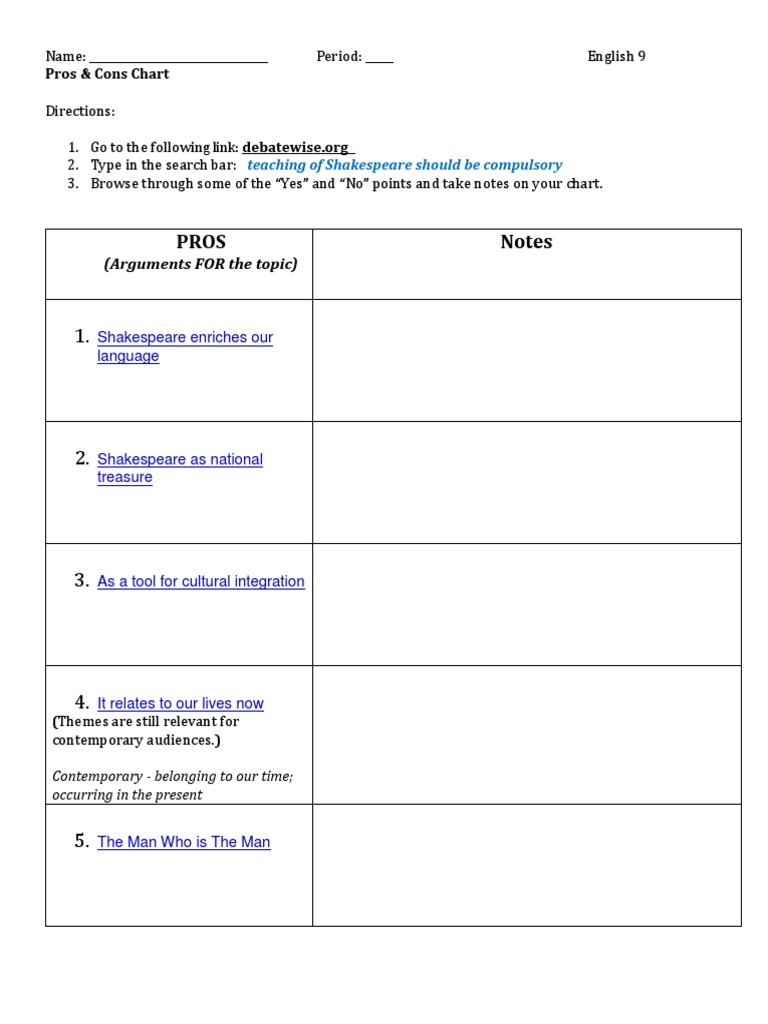 With Links Pros and Cons Graphic Organizer | PDF