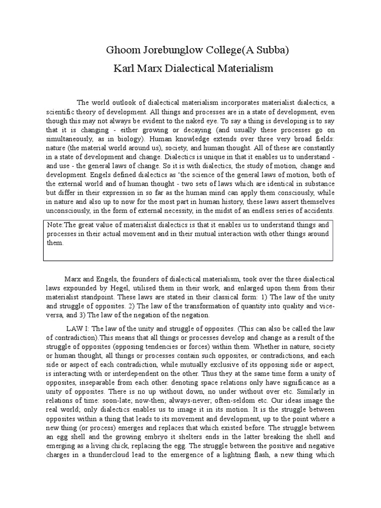 Karl Marx Dialectical Materialism | PDF | Dialectic | Philosophical ...