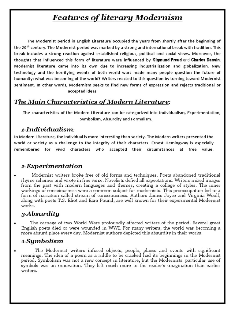 Features of Literary Modernism | PDF | Literary Modernism | Modernism