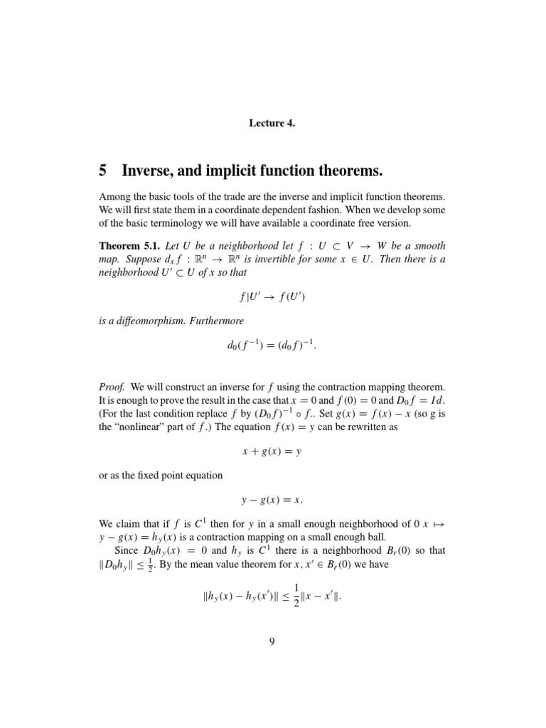 Inverse and implicit function theorems explained | PDF | Function (Mathematics) | Differentiable ...
