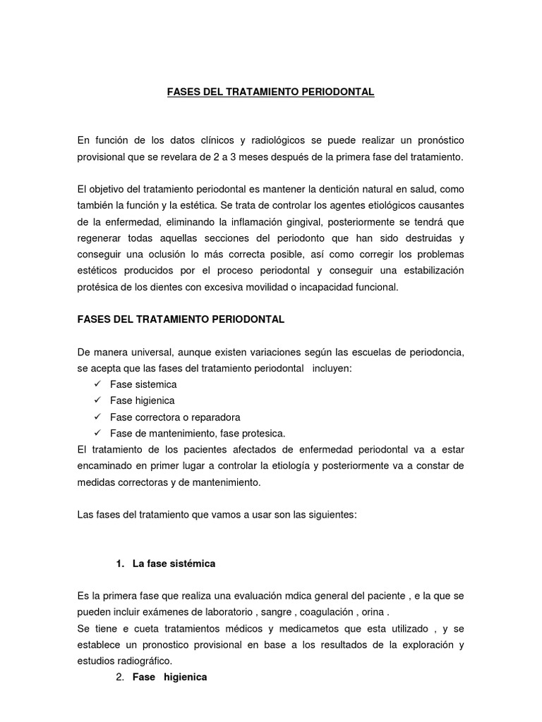 Fases Del Tratamiento Periodontal | PDF | Especialidades Medicas | Ciencias de la Salud