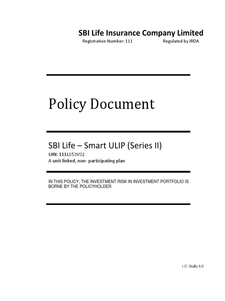 SBI ULIP Policy Document | PDF | Life Insurance | Insurance Policy