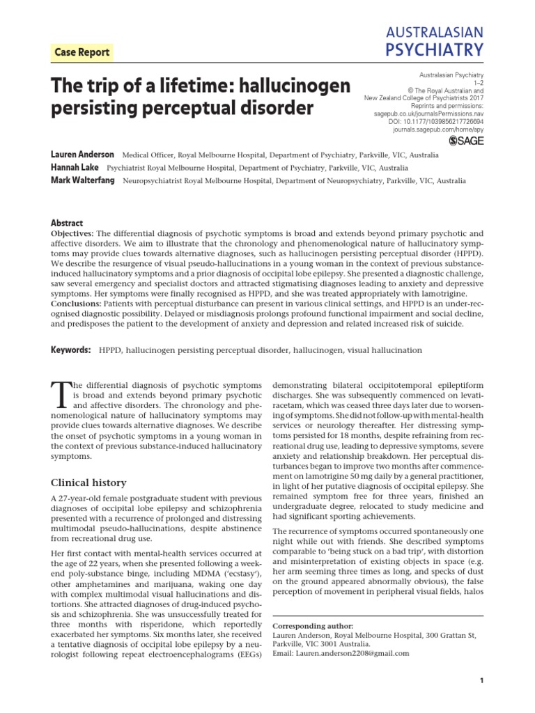 The Trip of A Lifetime: Hallucinogen Persisting Perceptual Disorder ...