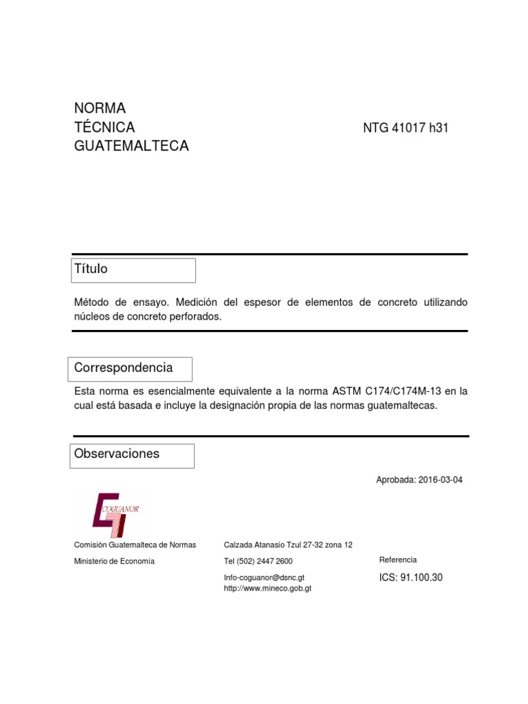 Norma NTG 41017 h31 Astm c174 | PDF | Medición | Guatemala