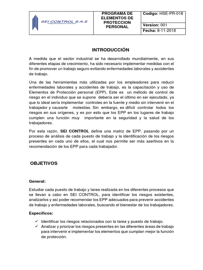 Programa de EPP en SEI CONTROL | PDF | Naturaleza