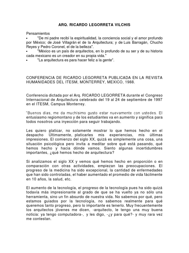 Arq. Ricardo Legorreta Vilchis | PDF | Ciudad de México | México