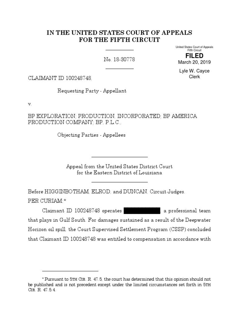 Lightning Redacted Fifth Circuit Ruling 3/29/19 | PDF | Bp | Judgment (Law)