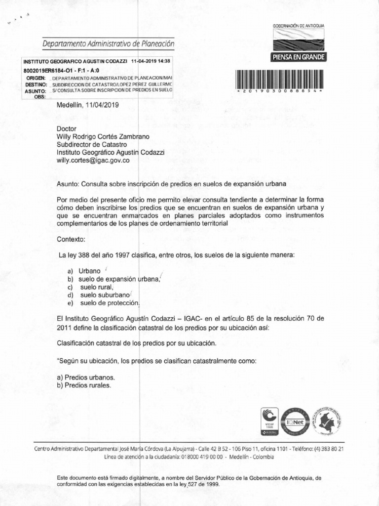 Cartas Solicitud Catastro y Respuesta IGAC | PDF | Datos geográficos e información | Colombia