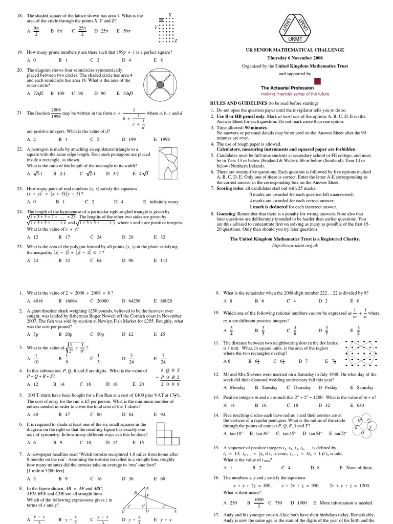 Senior Maths Challenge 08 Questions | Triangle | Numbers