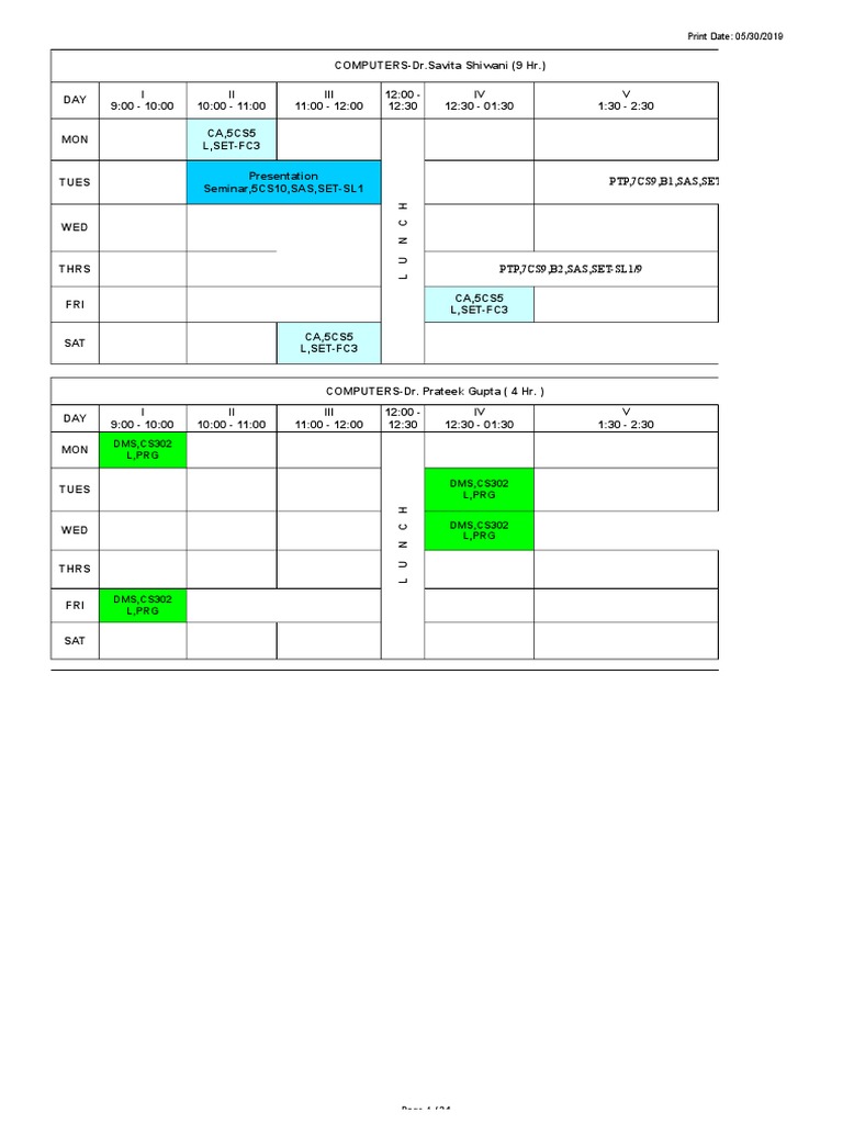Schedule of Computer Science Faculty and Subject Timetable | PDF ...