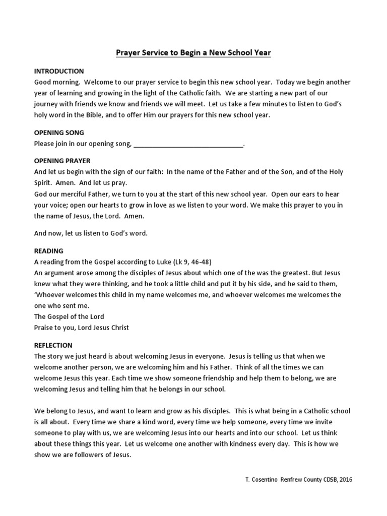 New School Year Welcoming Prayer Service | PDF | God The Father | Prayer