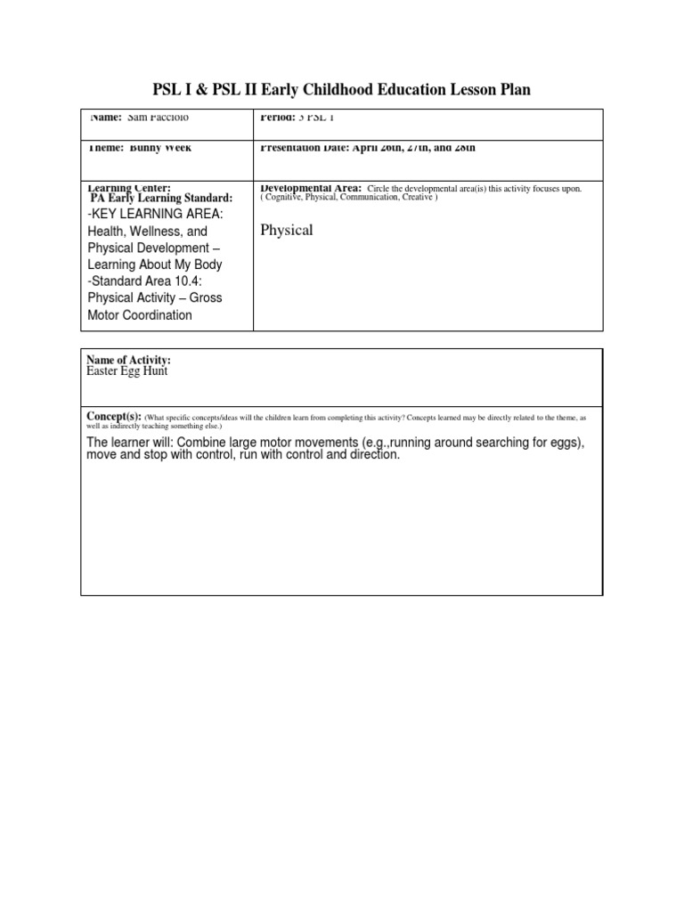 Bunny Week Easter Egg Hunt Plan | PDF | Lesson Plan ...