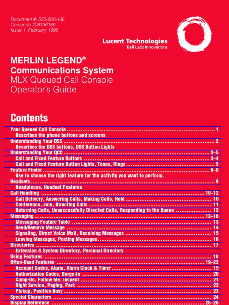Merlin Legend Communications System: MLX Queued Call Console Operator's ...