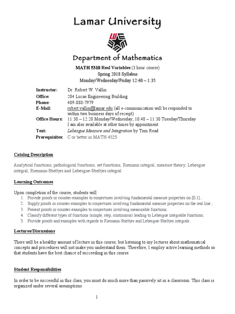 Syllabus - Analysis | PDF | Lebesgue Integration | Plagiarism