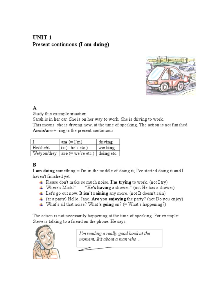 Present Continuous (I Am Doing) : Unit 1 | PDF | English Language