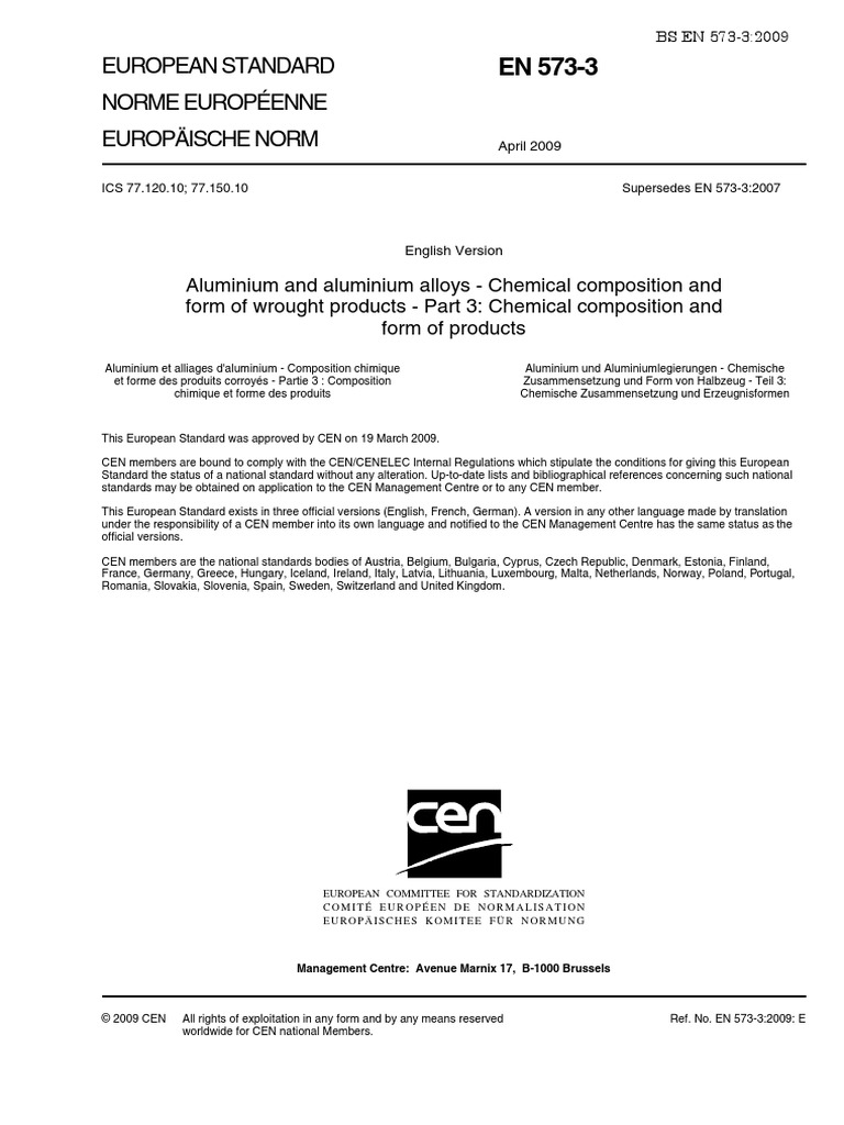 En 573-3-2009 | PDF | Chemical Elements | Aluminium