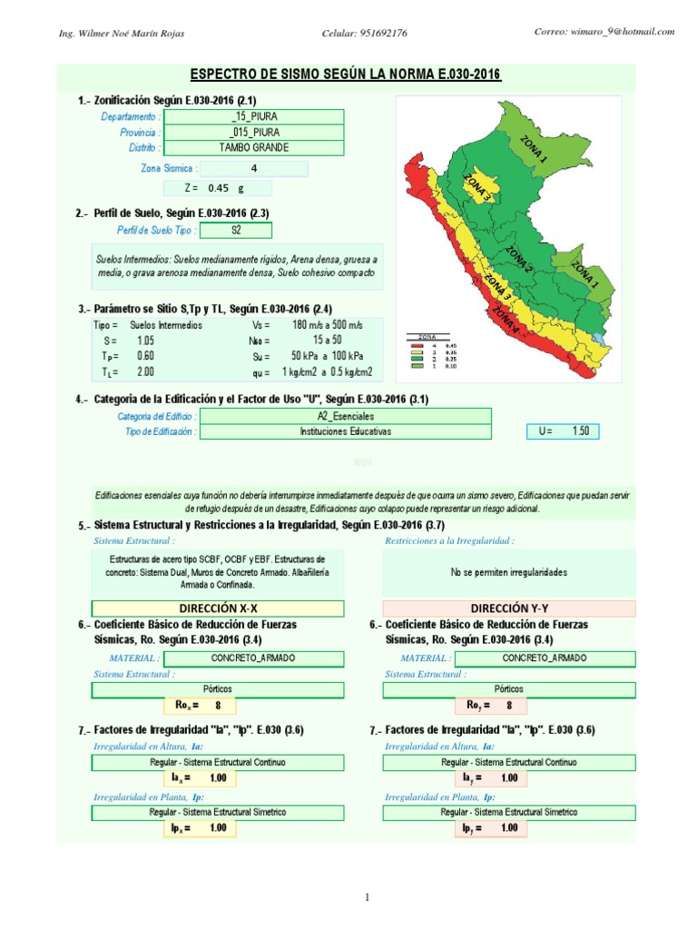 ESPECTRO - E.030 - 2016 Ing. Marín Rojas Wilmer Noé.1 PDF | PDF | Elementos arquitectónicos ...