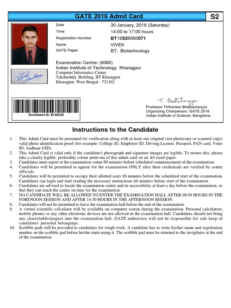 B139 C20 Admit Card | PDF | Identity Document | Access Control