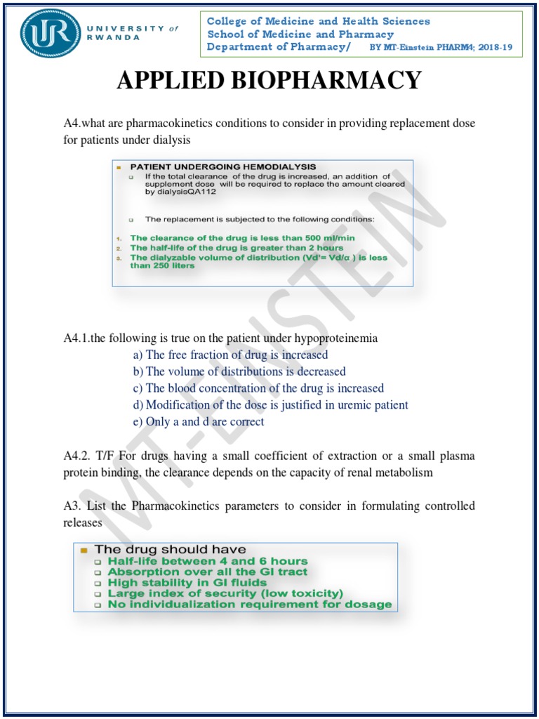 Applied Biopharmacy Exercises by Mte | PDF | Pharmacokinetics ...