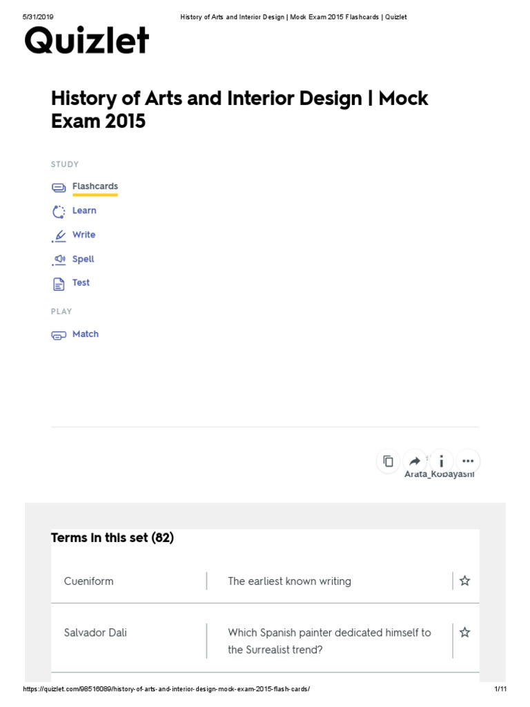 History of Arts and Interior Design - Mock Exam 2015 Flashcards ...