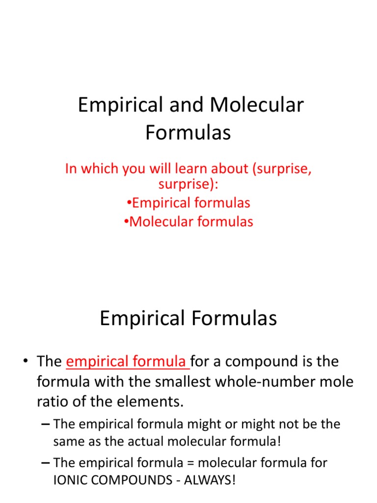 Empirical and Molecular Formulas | PDF | Mole (Unit) | Molecules