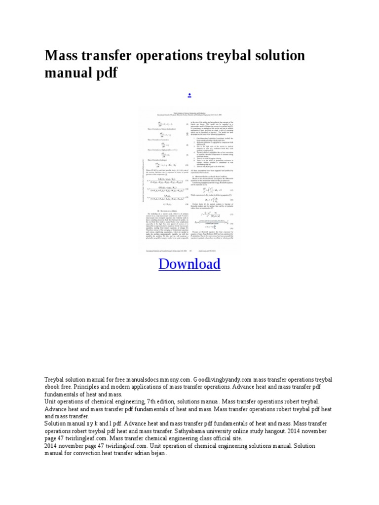 Mass Transfer Operations Trey Bal Solution Manual PDF | PDF