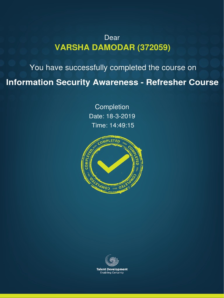 Information Security Awareness - Refresher Course PDF | PDF