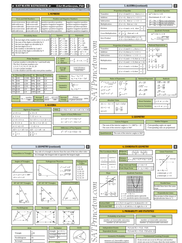 SAT Math Refresher PDF | PDF | Numbers | Triangle