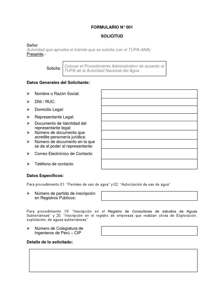 Autorización Reúso - Formulario - 001-Solicitud - 21 PDF | PDF