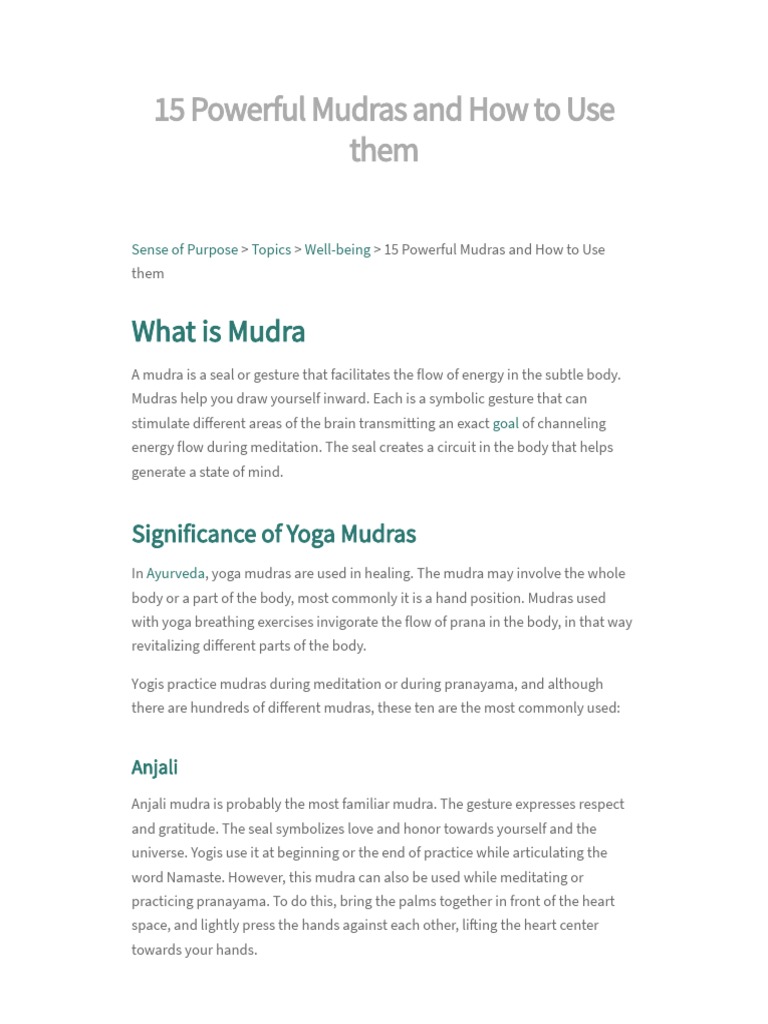 Mudra Essentials - 15 Powerful Mudras and How To Use Them | PDF ...