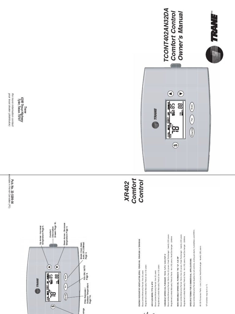 Trane XR402 Thermostat | PDF | Air Conditioning | Hvac