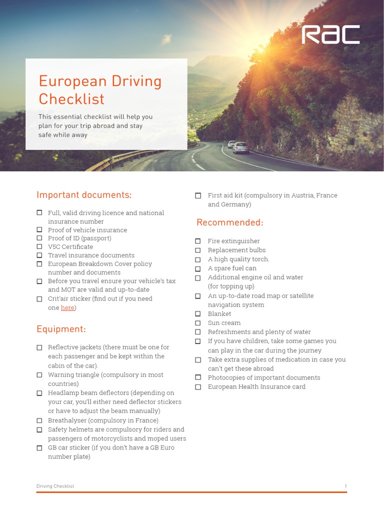 Driving Abroad Checklist | PDF | Car | United Kingdom