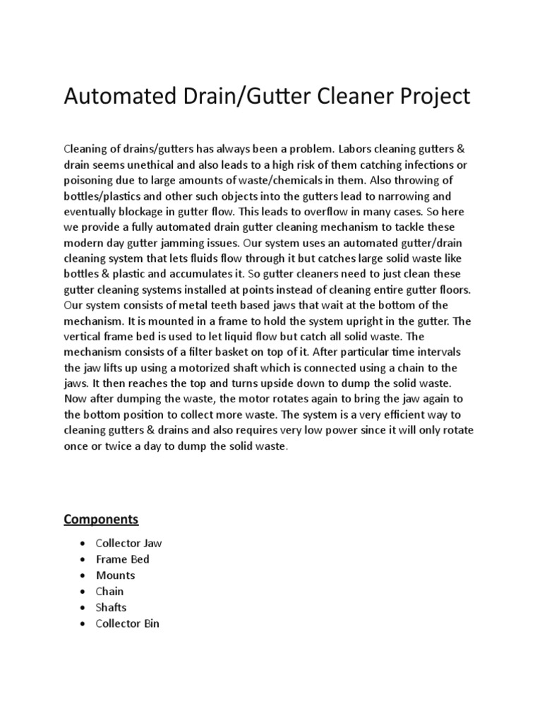 Automated Drain/Gutter Cleaner Project: Components | PDF