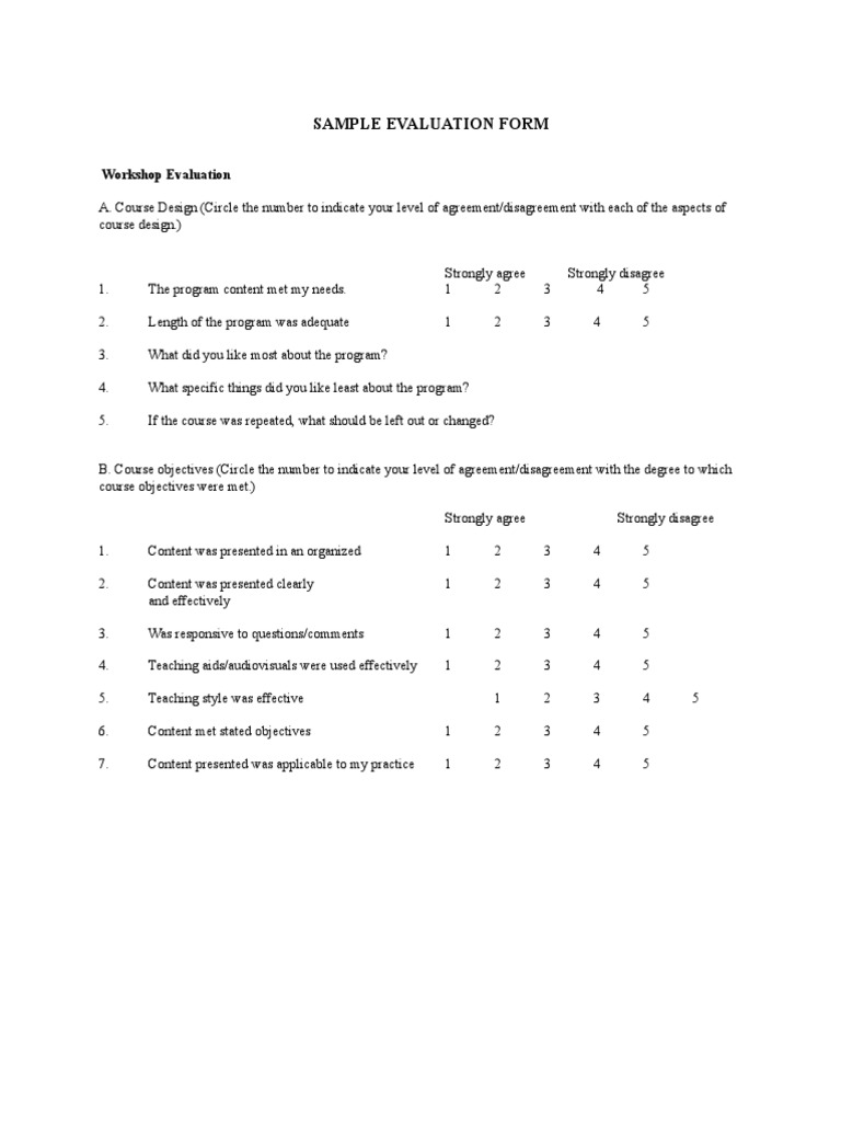 Sample Evaluation Forms | PDF | Lecture | Change