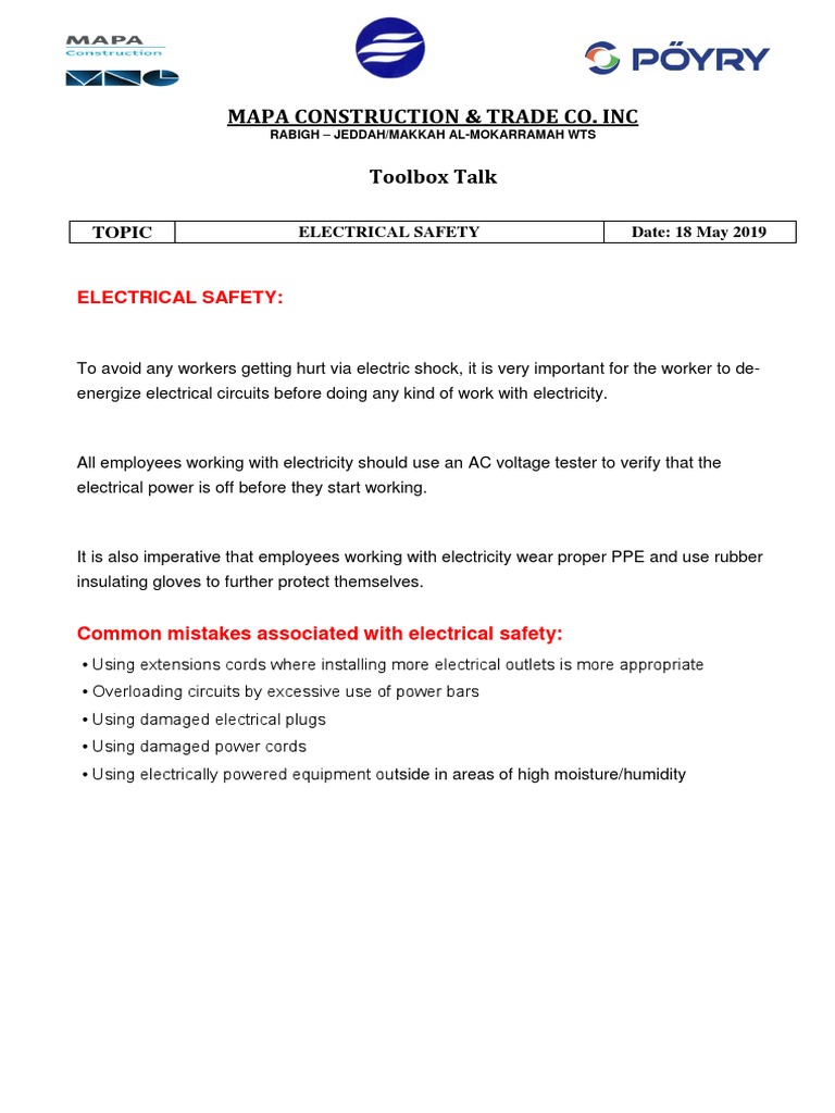 Mapa Construction & Trade Co. Inc: Toolbox Talk | PDF | Technology ...