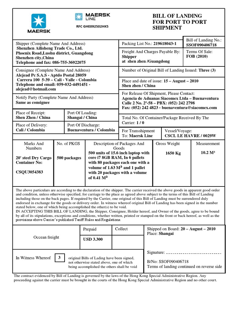 BL Lleno | Download Free PDF | Cargo | Common Carrier