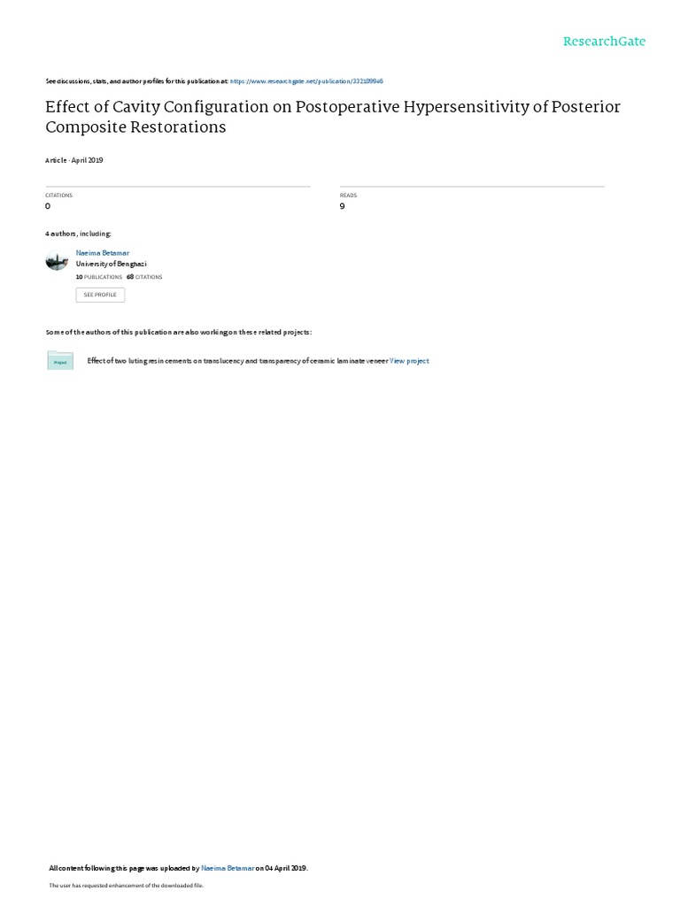 Effect Of Cavity Configuration On Postoperative Hypersensitivity Of Posterior Composite