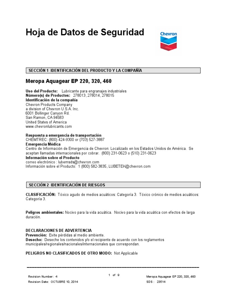 Msds Aceite Meropa 220-320 | PDF | Dióxido de carbono | Contaminación
